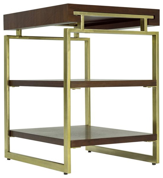 Contemporary End Table, Elegant Design With Golden Frame & Dark ...