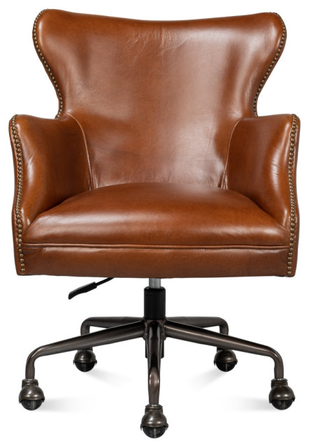 Andrew Jackson Swivel Brown Leather Desk Chair Havana Leather ...