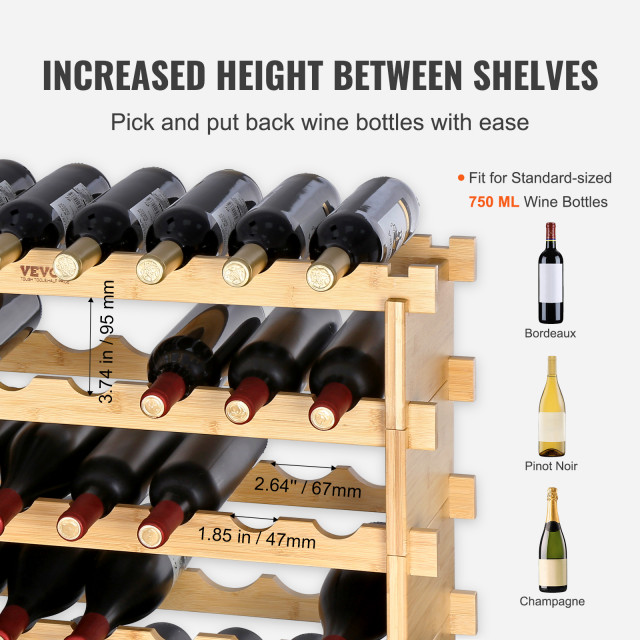 VEVOR Stackable Modular Wine Rack Bamboo Wood Display Shelf, 6 Tier ...