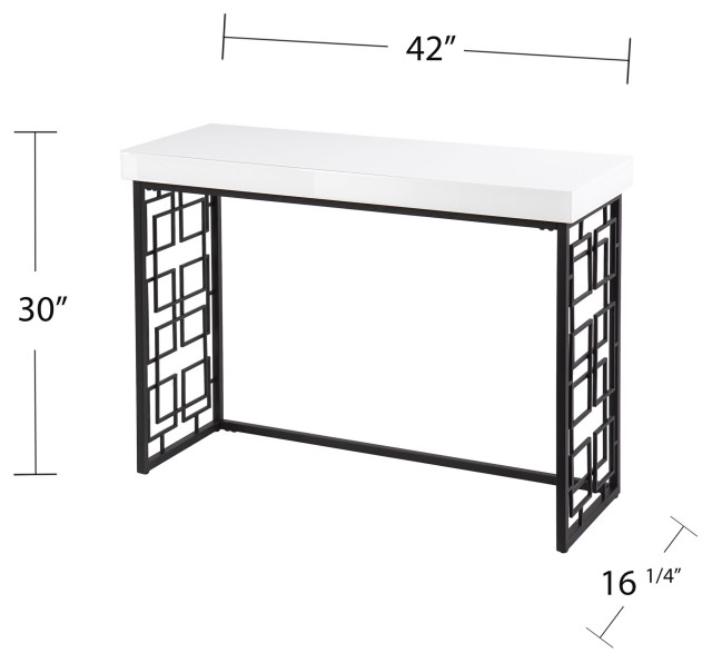 Modern Console Table, Interlocking Squares Side Panels & Glass Top ...