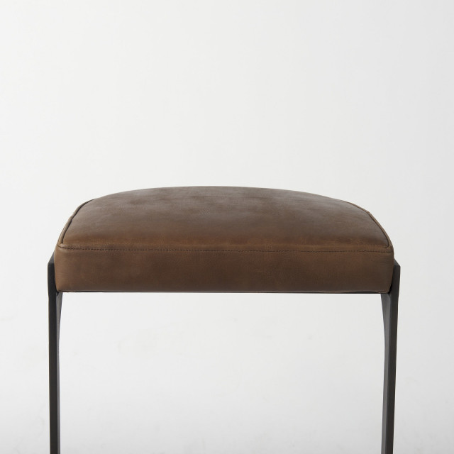 Brown Leather C Shape Metal Bar Stool - Industrial - Bar Stools And ...