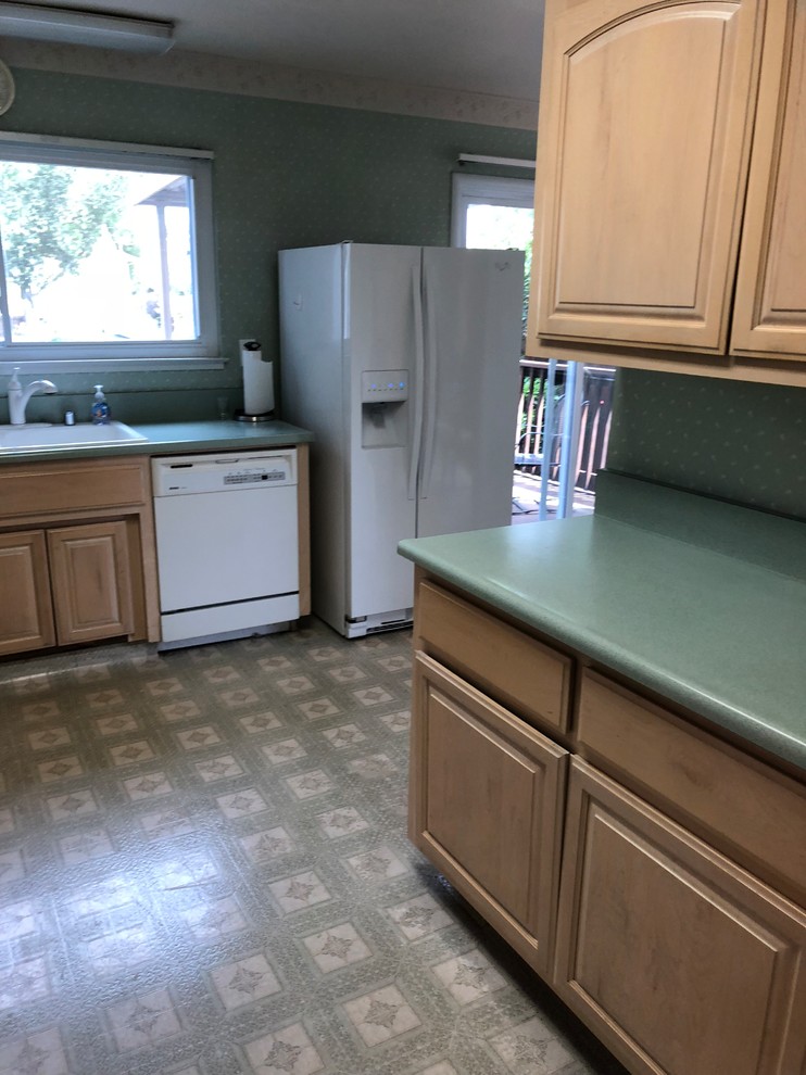 1980's kitchen has sage countertops. Can't renovate now, so.....