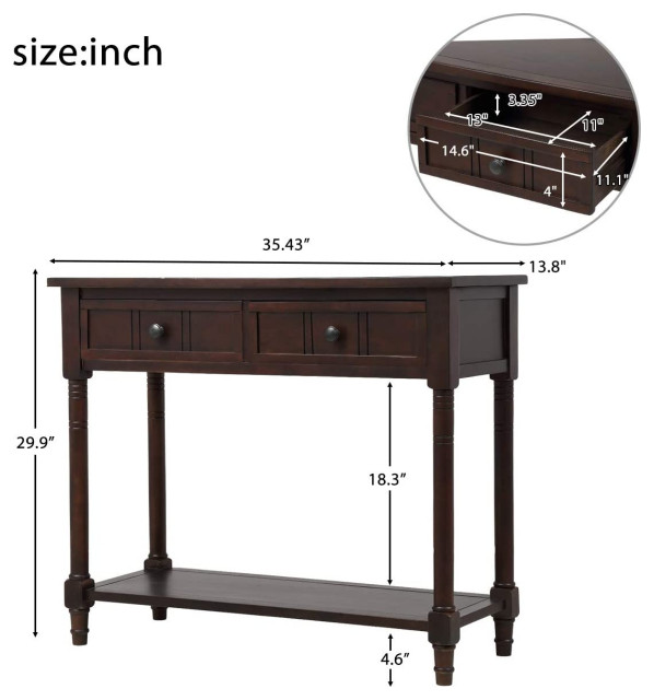 Narrow Console Table, Carved Legs With Lower Shelf and 2 Drawers ...
