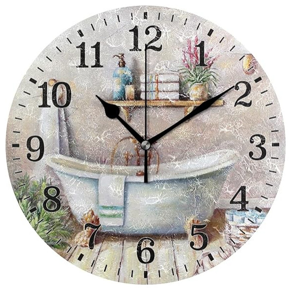 Silent Wall Clock for Bathroom Decorarion, Battery Powered No Ticking - Contemporary - Wall ...
