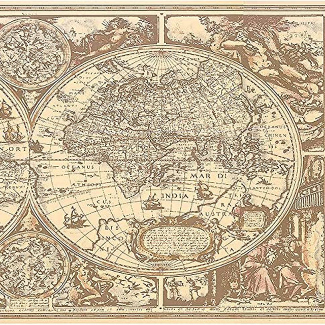 World Map Wallpaper Border Classic Dark Gray Beige 13.5"x15 ...