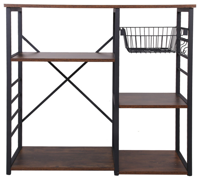 Benzara BM217095 Wood & Metal Bakers Rack With 4 Shelves and Wire ...