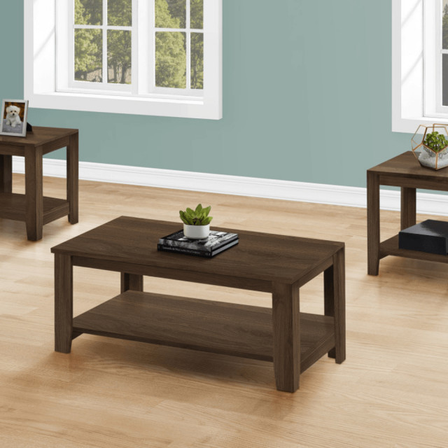 Set Of Three 42" Dark Brown Rectangular Coffee Table With Three Shelves ...