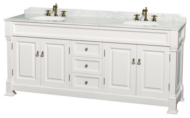 80 Inch Double Bathroom Vanity in White - Traditional - Bathroom ...