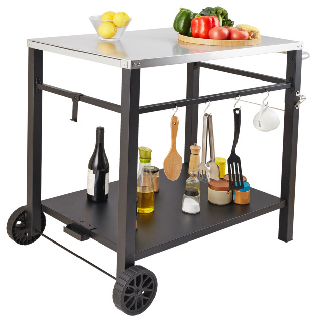 VEVOR Outdoor Grill Dining Cart Double-Shelf BBQ Movable Food Prep ...