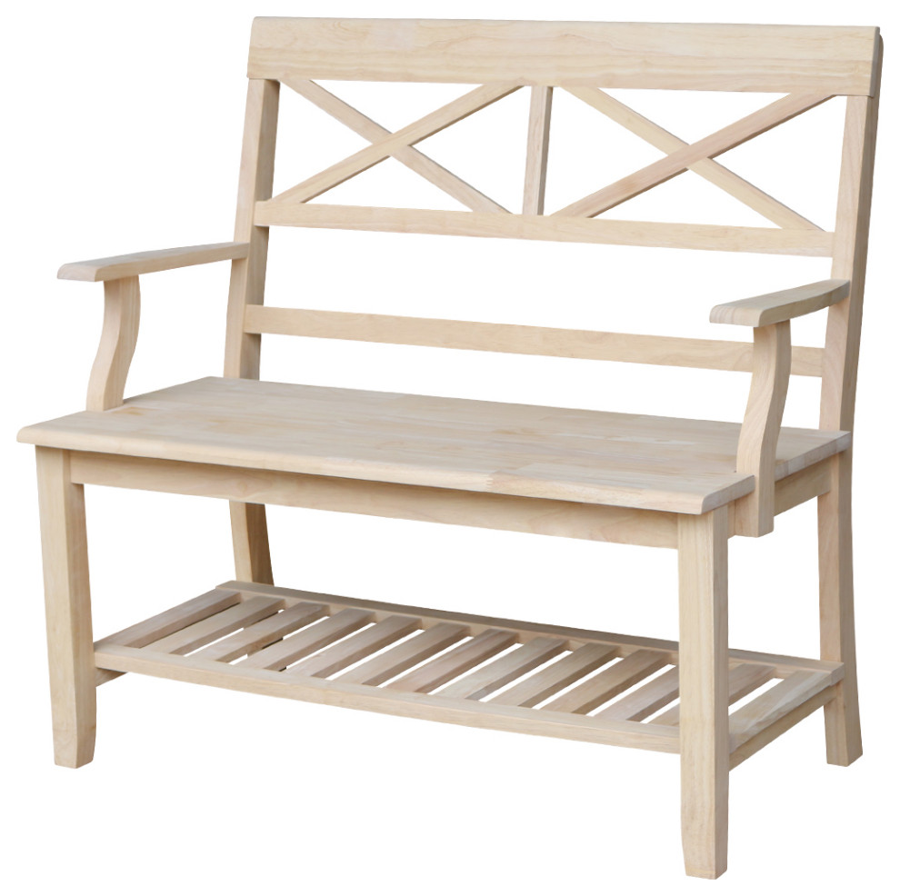 Double X-Back Bench With Arms and Shelf - Transitional - Dining Benches ...