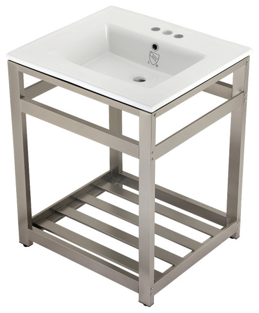 Kingston Brass VWP2522W4A8 Quadras 25" Ceramic Console Sink, 4" 3-Hole ...
