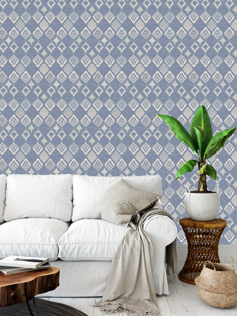 Boho Fair Isle Indigo Wallpaper by Julia Schumacher, Sample 12"x8 ...