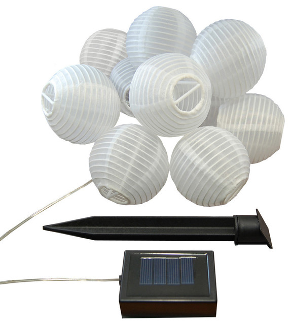 Solar Nylon String Lanterns, White - Traditional - Outdoor Rope And ...