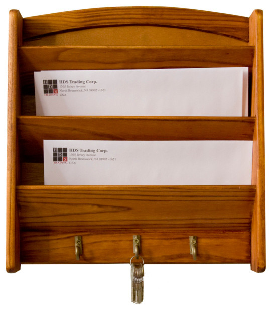 Home Basics 3-Tier Pine Letter Rack with Key Hooks - Transitional ...