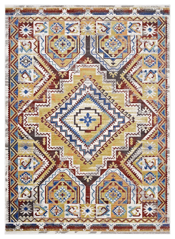 Florita Distressed Southwestern Aztec Area Rug - Vibrant Design Durable ...
