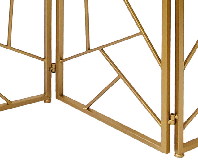 3 Panel Metal Frame Screen with Lattice Cut Out Design, Gold ...