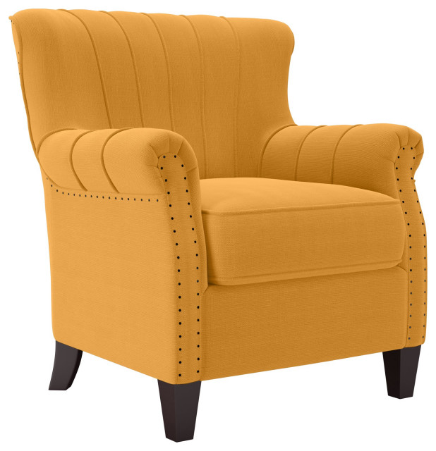 Accent Chair, Padded Seat With Channel Tufted Back and Rolled Arms ...