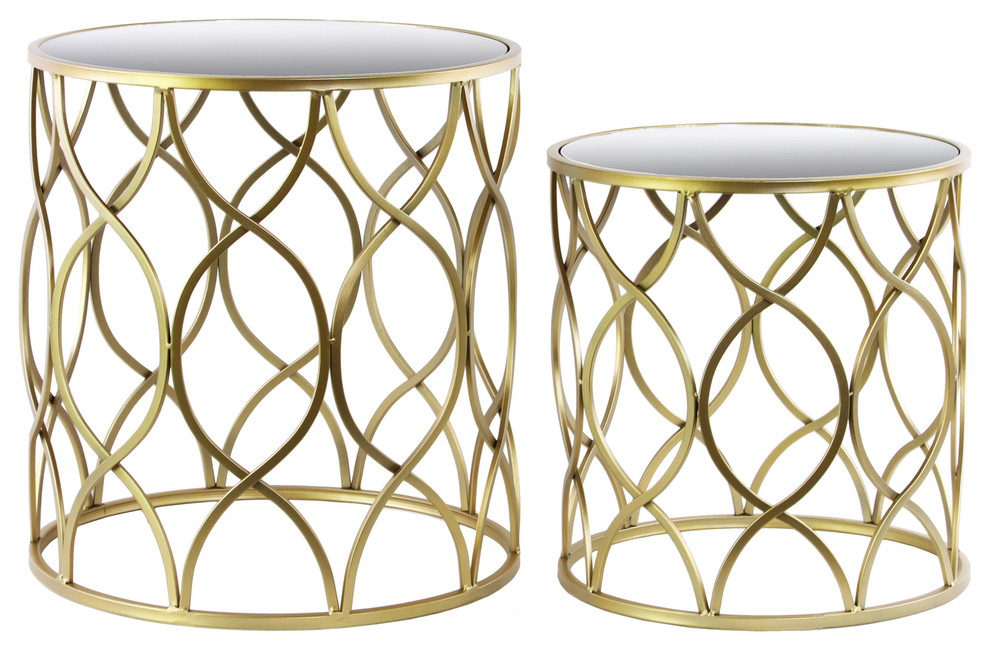 Metal Tables With Mirrored Tops, Champagne Finish, 2-Piece Set ...