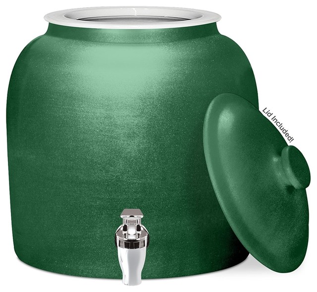 Brio Porcelain Ceramic Water Crock with Faucet, Polished Dark Green ...