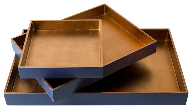 Kalista Tray Set by Surya, Tan/Navy - Contemporary - Serving Trays - by ...