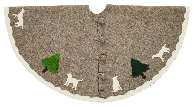 72" Handmade Dog Christmas Tree Skirt, Gray With Green Trees ...