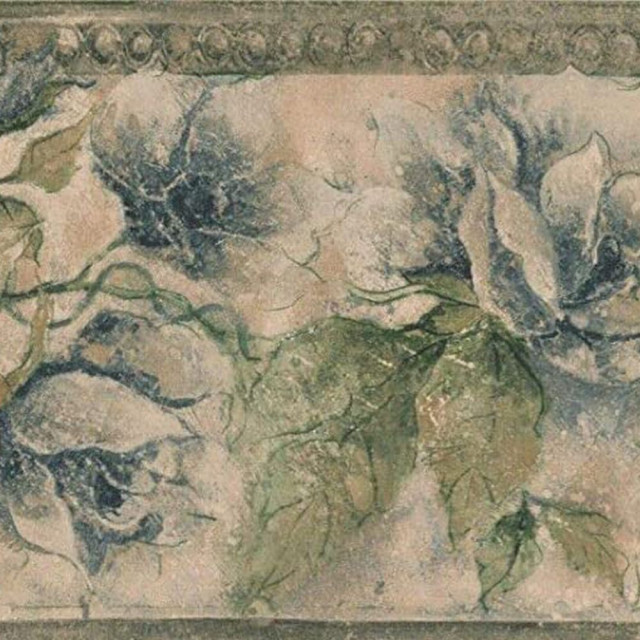 Prepasted Floral Wallpaper Border Blue Beige Blue Green 8"x15 ...