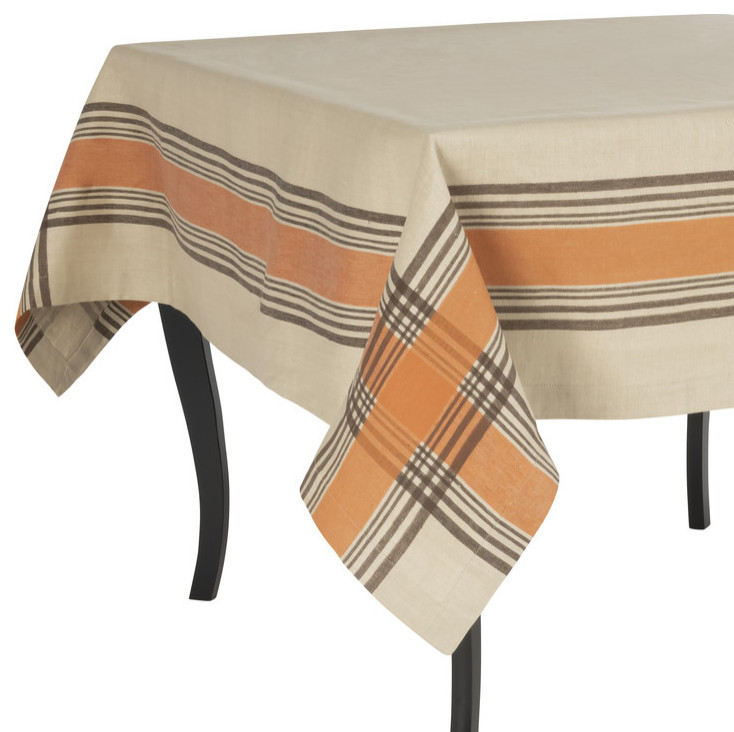 French Home Linen 68" x 124" Boulevard Tablecloth Tan, Terracota and ...