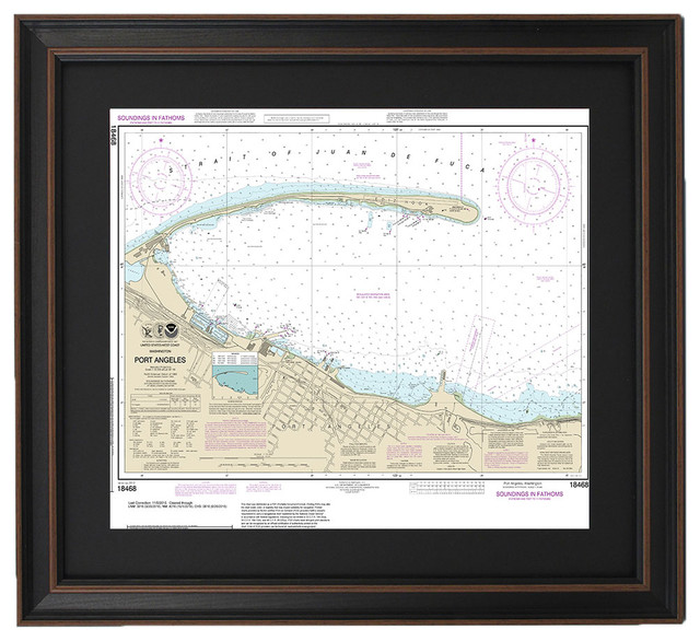Framed Nautical Chart, Port Angeles - Traditional - Prints And Posters ...