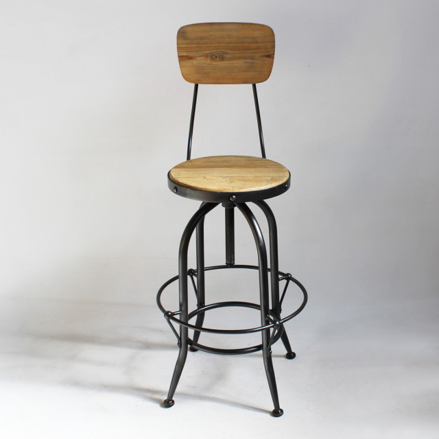 Wood & Iron Adjustable Stool w/ Seatback - Industrial - Bar Stools And ...