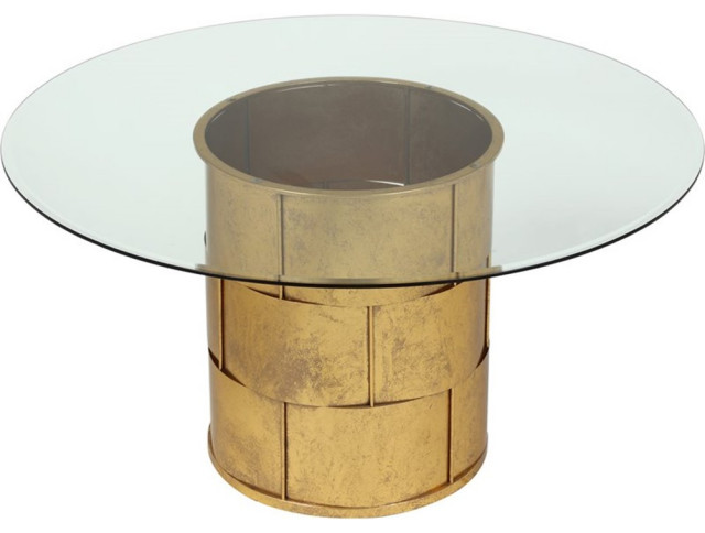 Pangea Home Margot Metal Dining Table with Glass in Gold Leaf ...