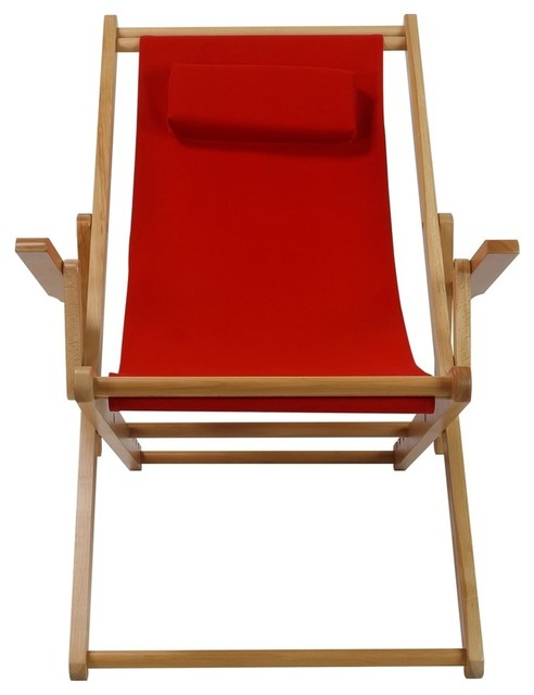 Sling Chair Natural Frame, Red Canvas - Contemporary - Outdoor Lounge ...