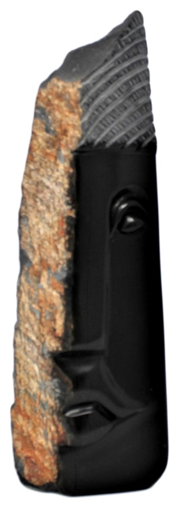Abstract Modern Solid Black Stone Face Sculpture, Carved African Cubist ...