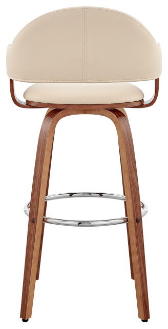 30" Rich Cream Faux Leather Walnut Wood Bar Stool - Midcentury - Bar ...