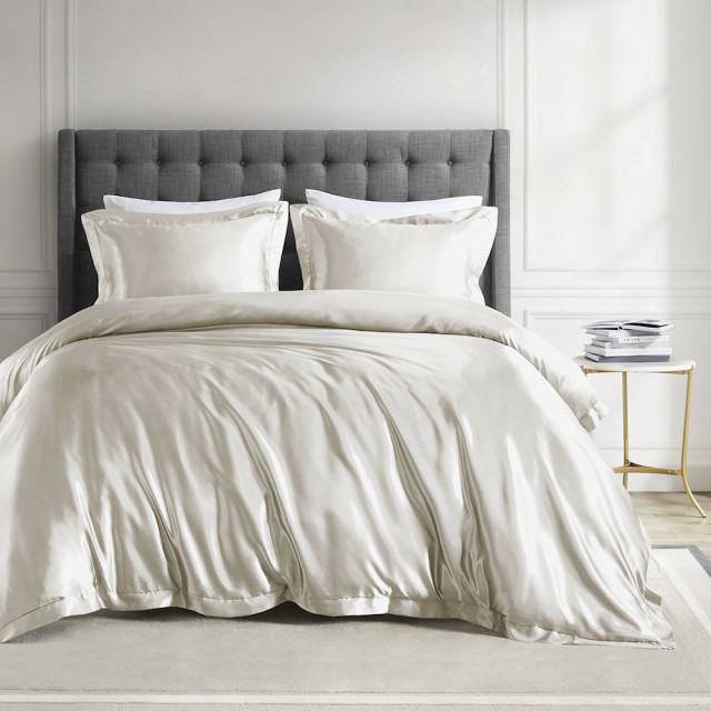 Satin Luxury Comforter Set in Ivory Color - Transitional - Bar Stools ...