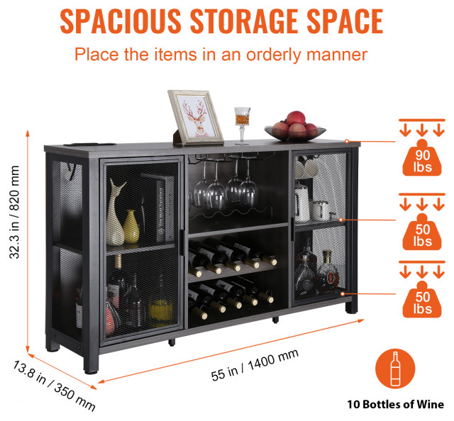 VEVOR Industrial Bar Cabinet Wine Bar Table With Wine Rack for Liquor ...