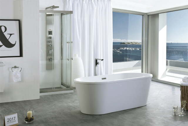 67.3" White Acrylic Tub - No Faucet - Contemporary - Bathtubs - by ...