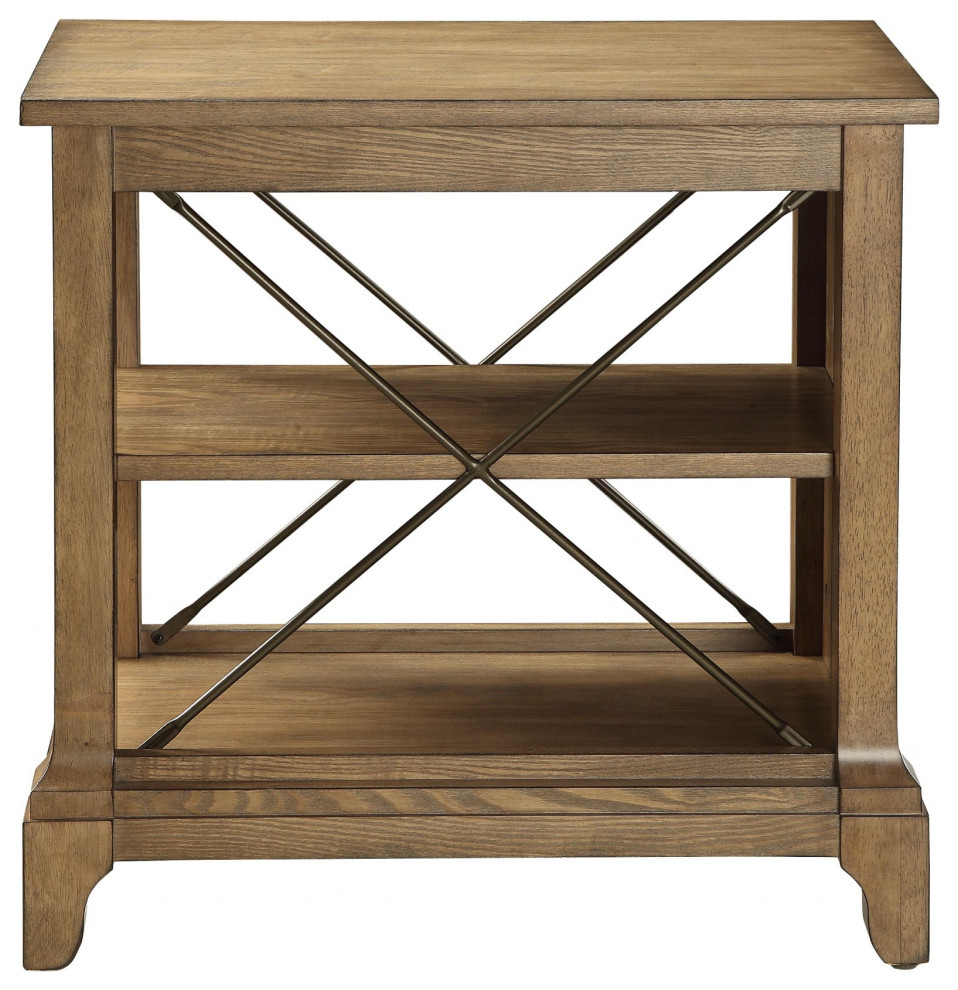 Rustic Light Oak End Table With X-Bar Detail - Transitional - Side ...