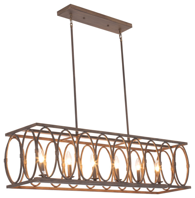 Chloe Lighting Indigo Farmhouse 6-Light Antique Wood Finish Pendant, 48 ...