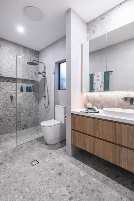 Master Ensuite with Timber Floating Vanity - Contemporary - Bathroom ...