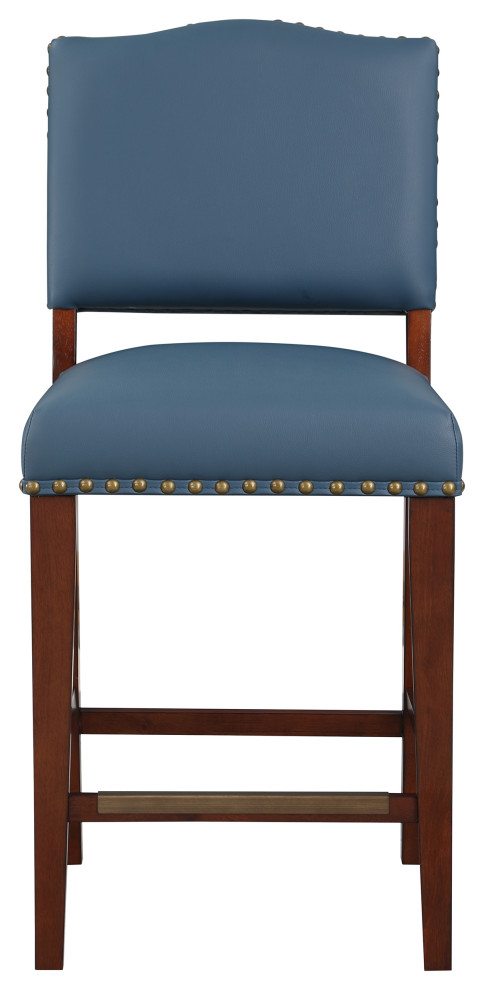 Denver Stationary Faux Leather Counter Stool with Nail Heads ...