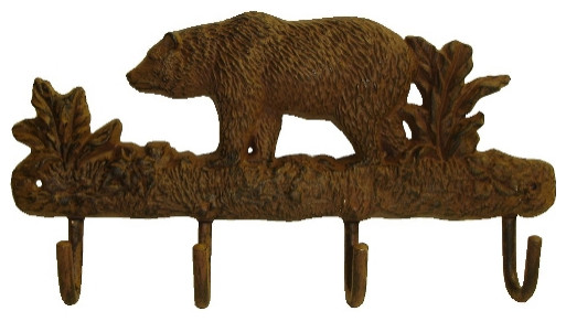 Bear in Woods Cast Iron Hanging Rack with 4 Hooks - Rustic - Wall Hooks ...