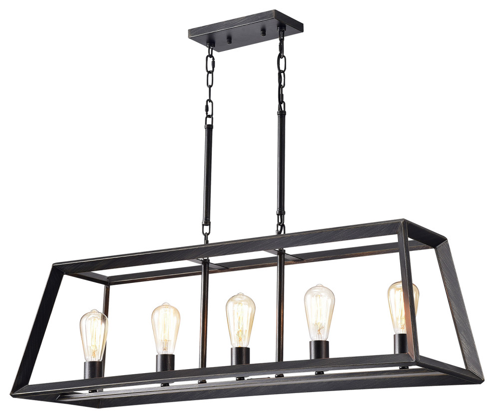 Hebe 5-Light Trapezoid Pendant Chandelier Antique Black Metal Frame ...
