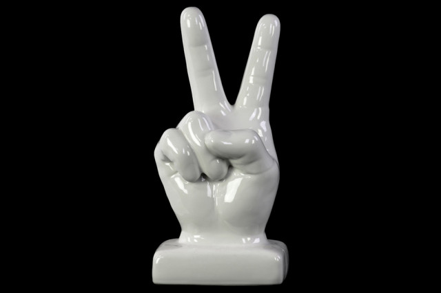 Ceramic Peace Sign Hand Decor - Contemporary - Decorative Objects And ...