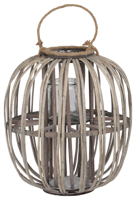 Bamboo Round Lantern, Rope Handle and Rim Mouth - Tropical ...