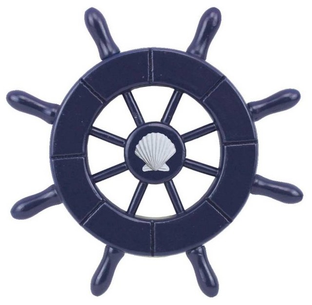Dark Blue Decorative Ship Wheel With Seashell 6'', Boat Steering Wheel ...