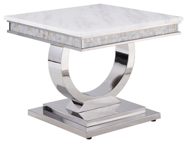Elegant End Table, Mirrored Design With Circle Accented Base & Faux ...