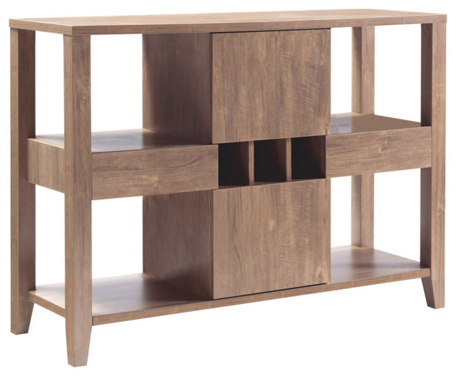 Transitional Wooden Buffet with 4 Open Shelves and 2 Drawers, Brown ...