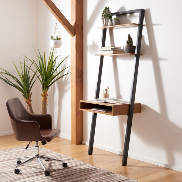 Kamy 2 Shelf Leaning Desk Natural/Charcoal Safavieh, #N/A - Industrial ...