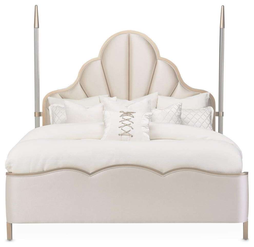 Aico Amini Malibu Crest E King Scalloped Poster Bed in Chardonnay, E King - Contemporary ...