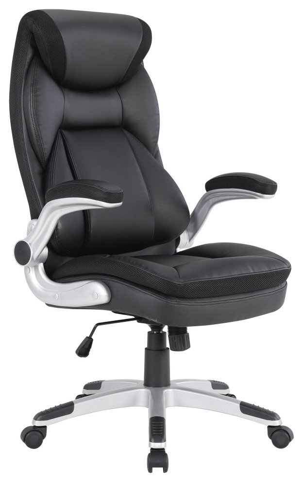 Executive Black Bonded Leather Office Chair With Silver Coated Nylon ...